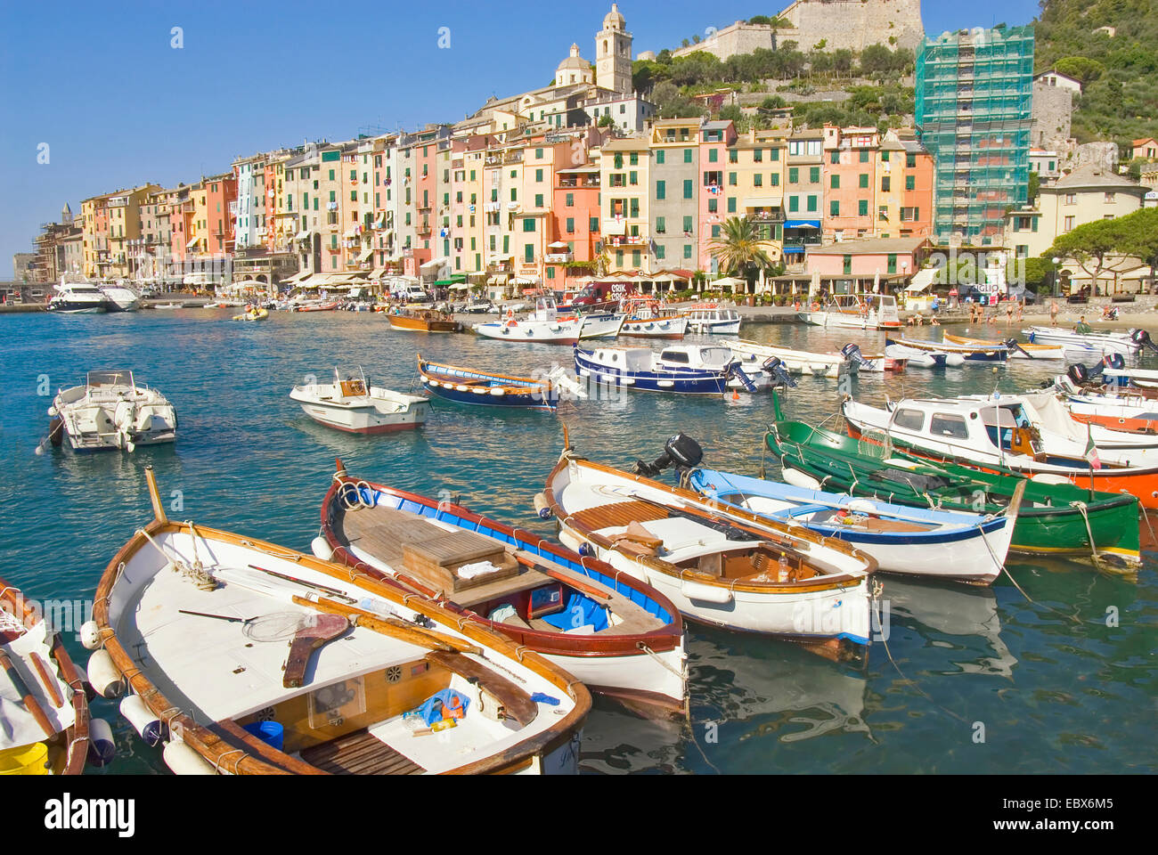 view from harbour at the city promenade, Italy, Portovenere Stock Photo ...