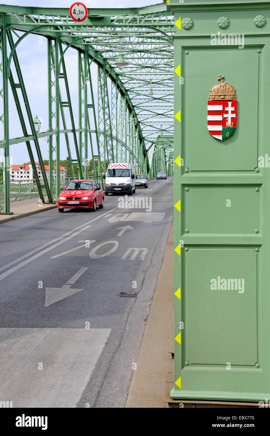 Komarom, Western Transdanubia, Hungary. Cars crossing the bridge over ...