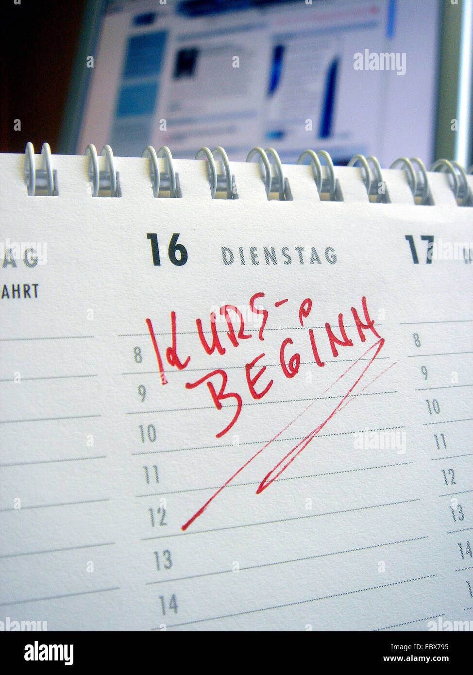 beginning of course - calendar entry Stock Photo - Alamy