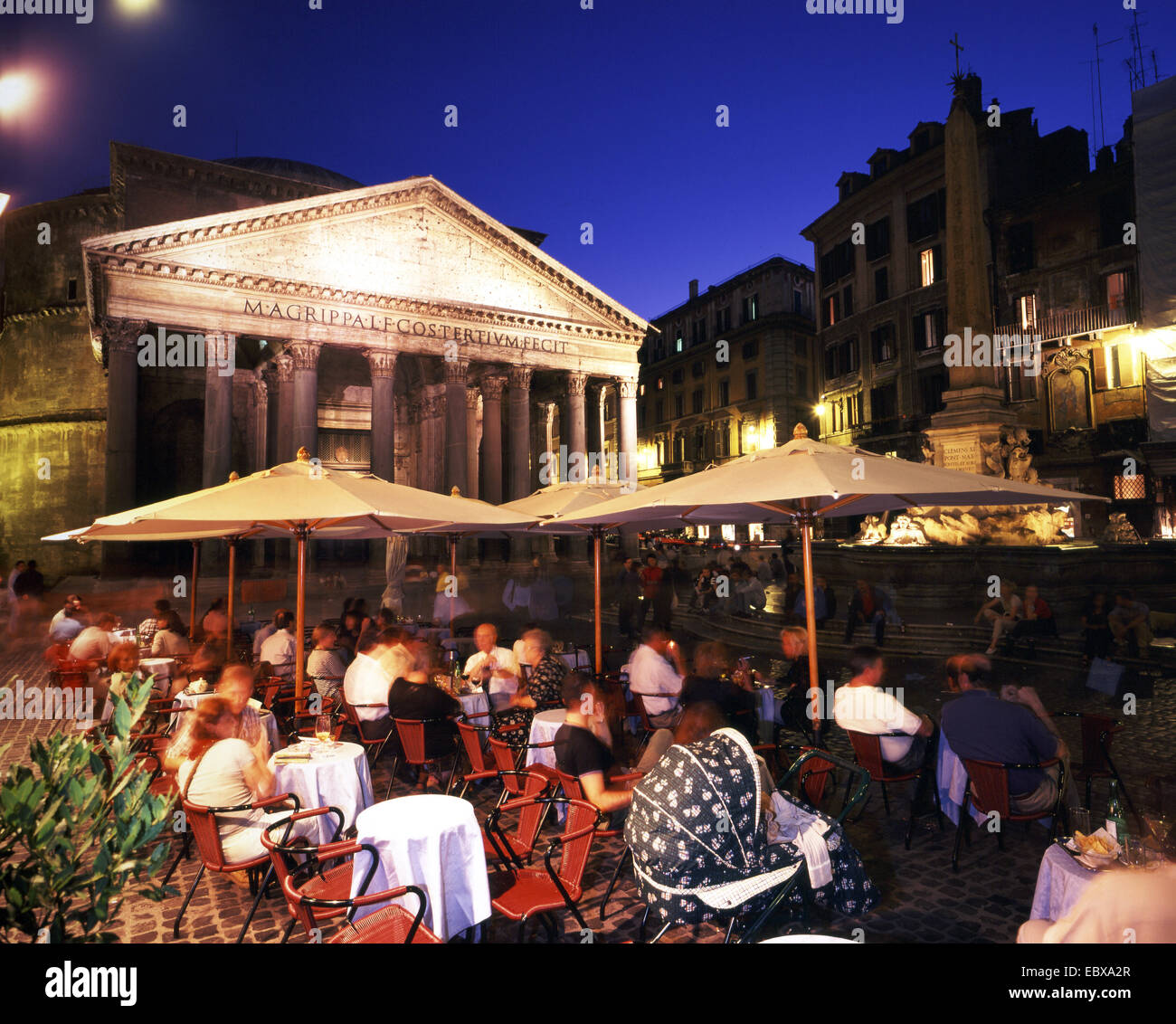 Pantheon with an illuminated bar in the foreground in the evening ...