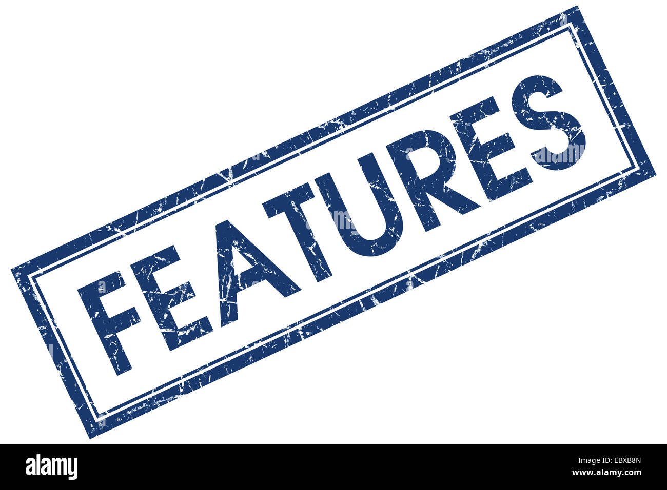 features blue square stamp isolated on white background Stock Photo - Alamy