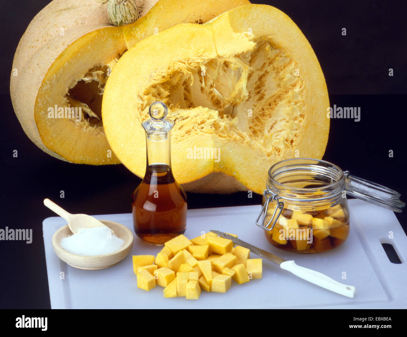 marrow, field pumpkin (Cucurbita pepo), sliced pumpkin with salt and ...