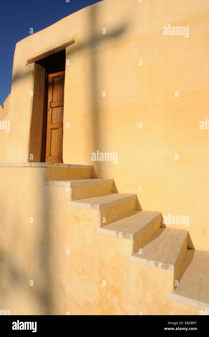 wooden door with stairs at the Preveli monastery, Greece, Creta Stock ...