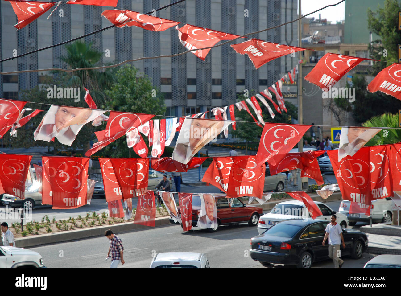 street decorated with flags of Nationalist Movement Party, Turkey, East ...