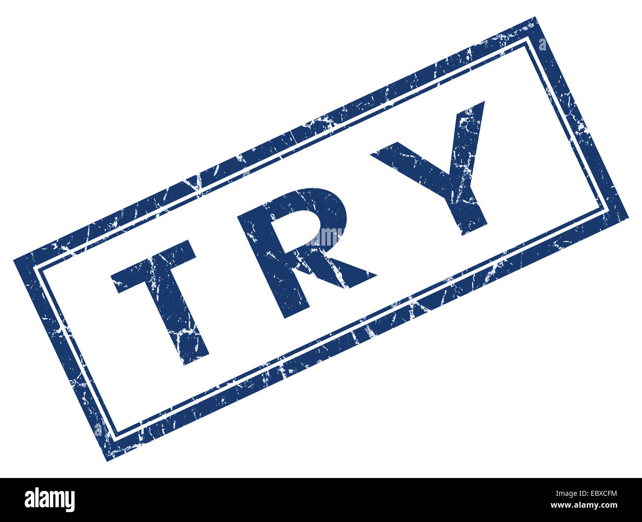 try blue square stamp isolated on white background Stock Photo - Alamy