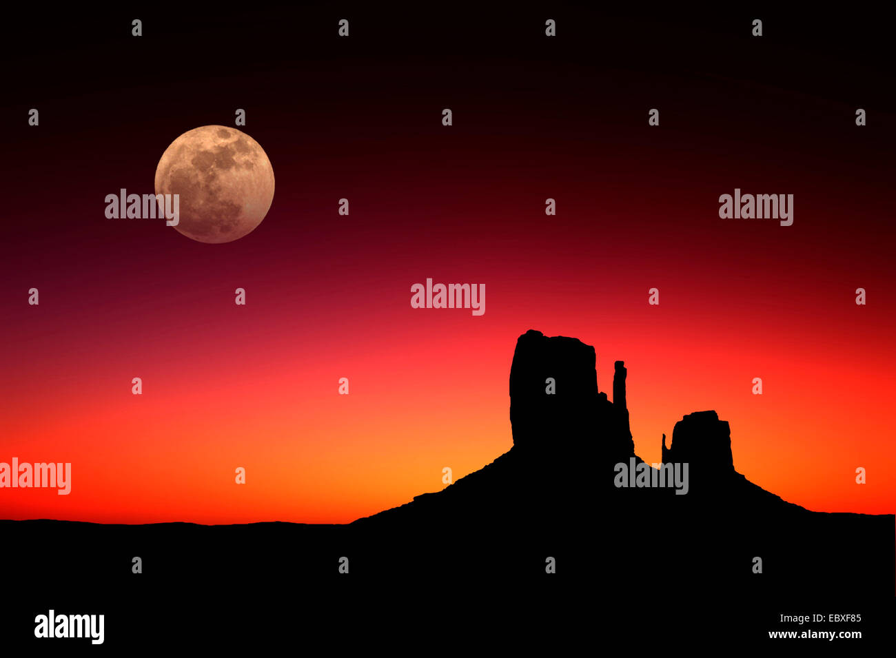 full moon over Monument Valley, USA, Arizona Stock Photo - Alamy