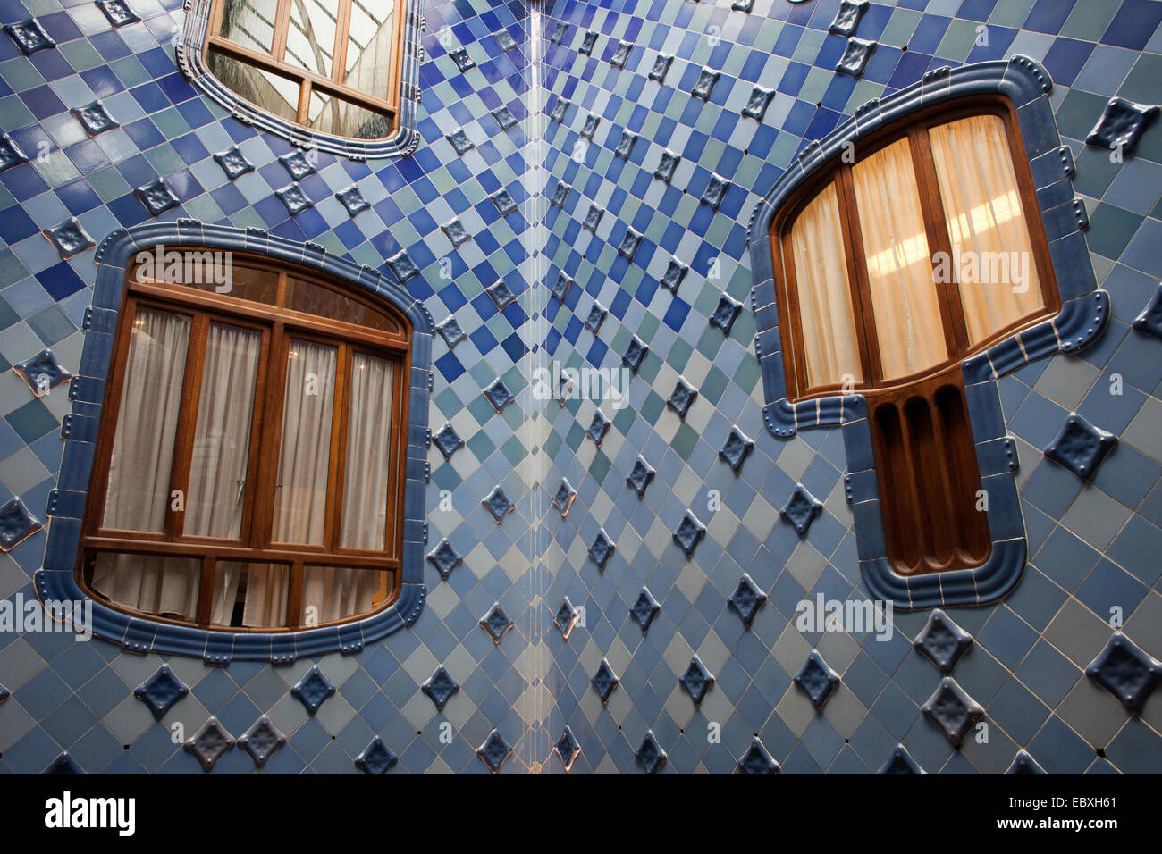 Casa Batllo by Antoni Gaudi in Barcelona, Catalonia, Spain. Windows and ...