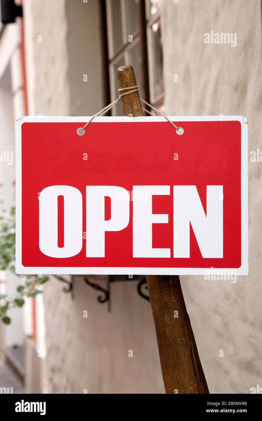 Red Open Sign in Urban Setting Stock Photo - Alamy