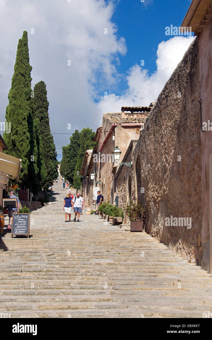 Shops and Calvari Steps leading to Calvari Chapel Pollenca Mallorca ...