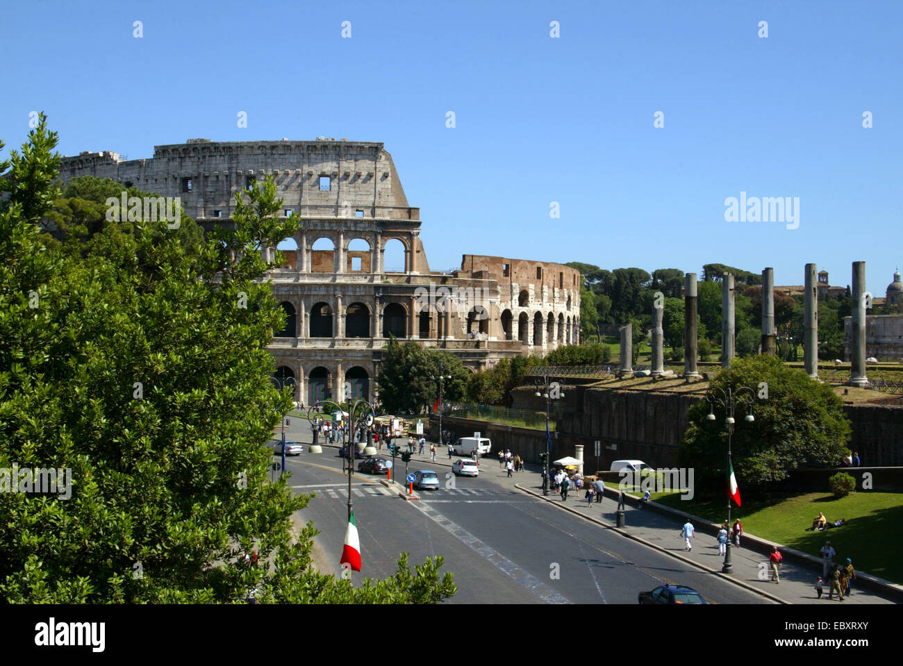 view of Colosseum in Rome, Colosseo, Piazza del Colosseo Stock Photo ...