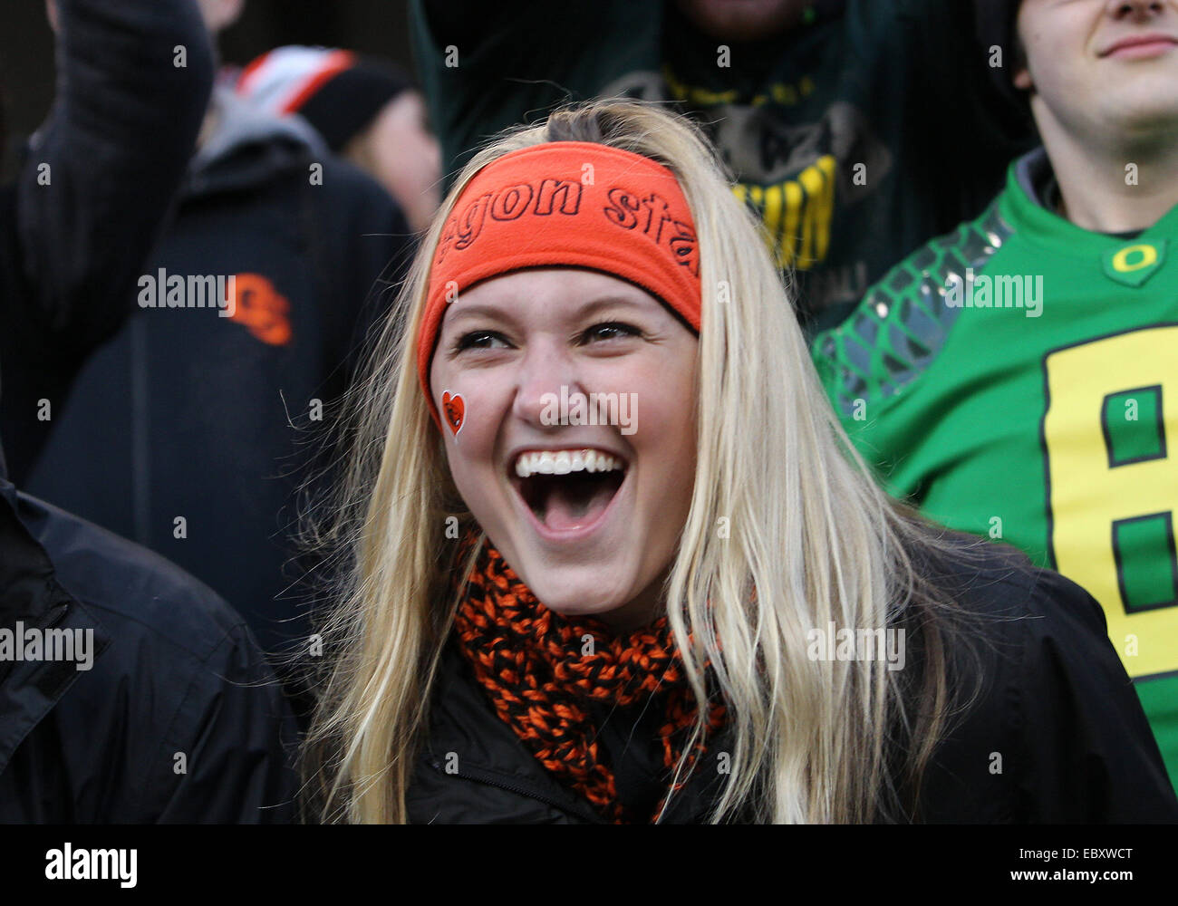 November 29, 2014: An Oregon State fan reacts to a Beaver touchdown ...