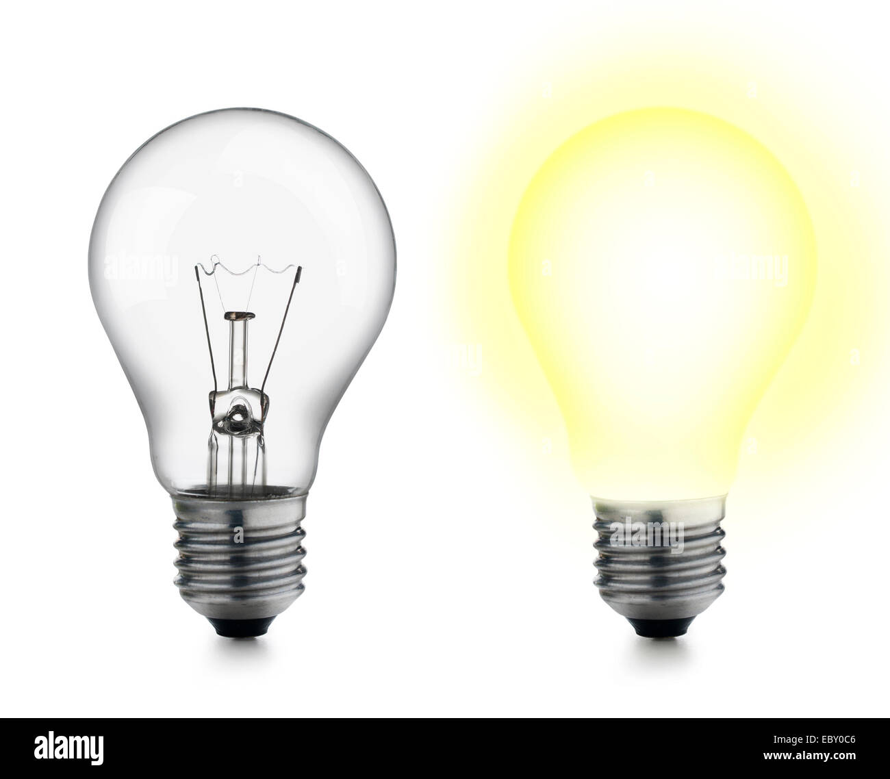 two bulbs, one of which turned on Stock Photo - Alamy