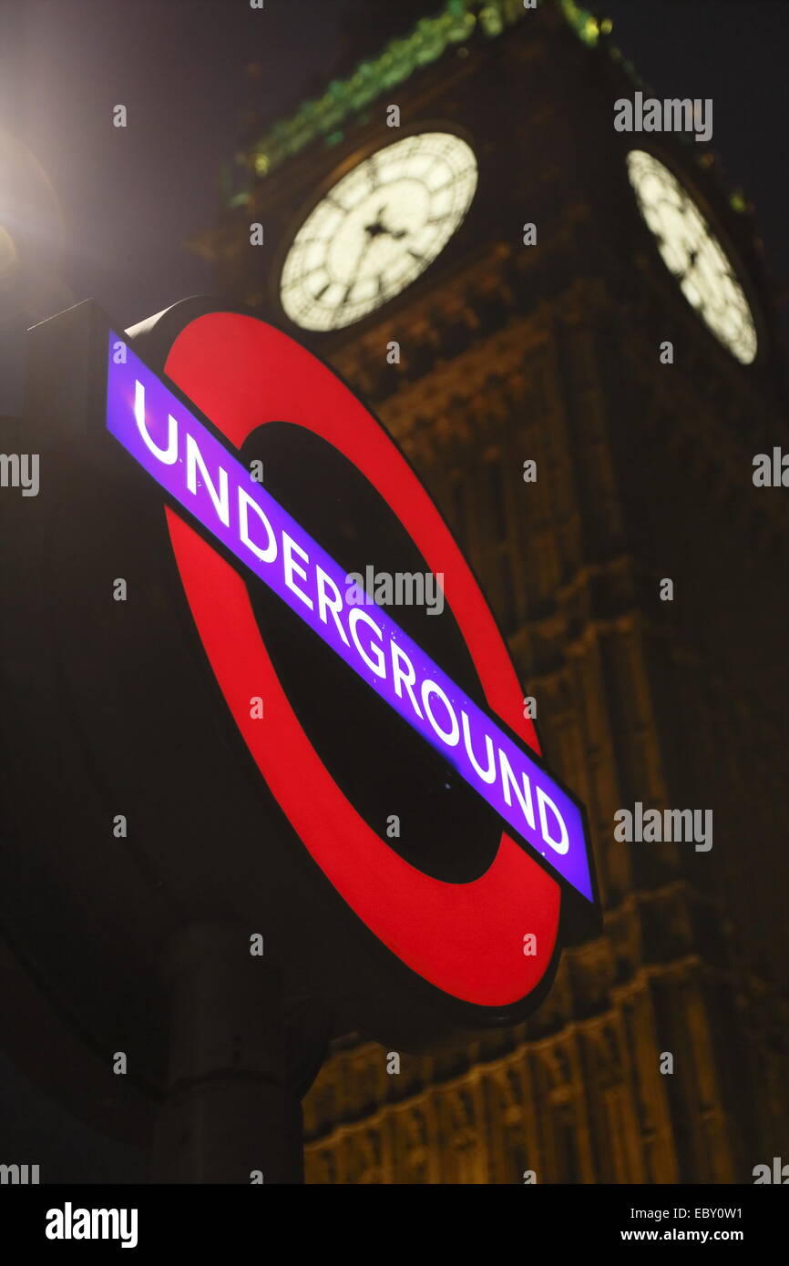 Sign of Westminster Underground Station in front of Elizabeth Tower or ...