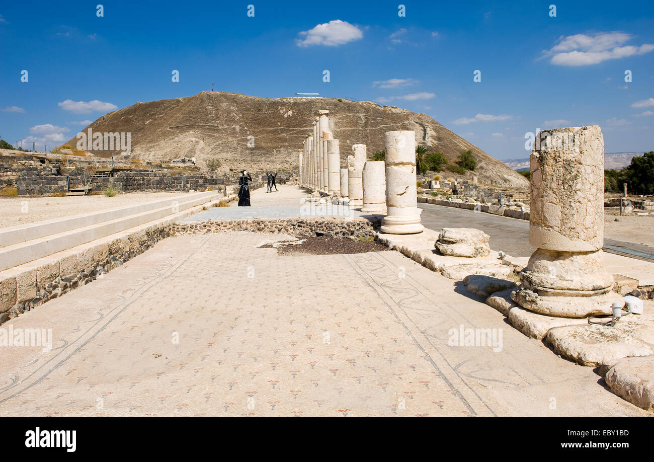 Ruins of the roman period in Beit She'An in Galilee in Israel, the hill ...