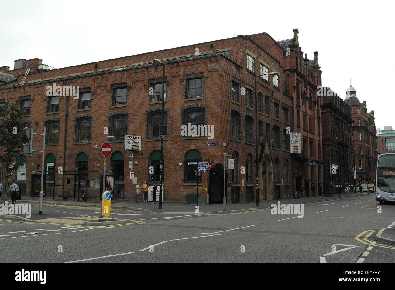 Grey sky view large red bricks old warehouse building, corner of Lever ...