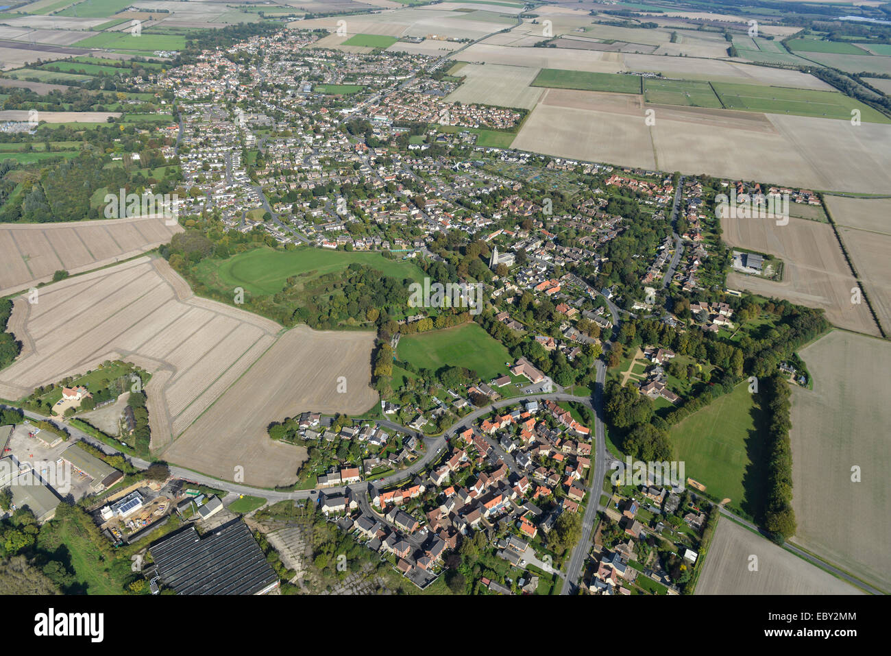 An aerial view of the Cambridgeshire village of Burwell and surrounding ...