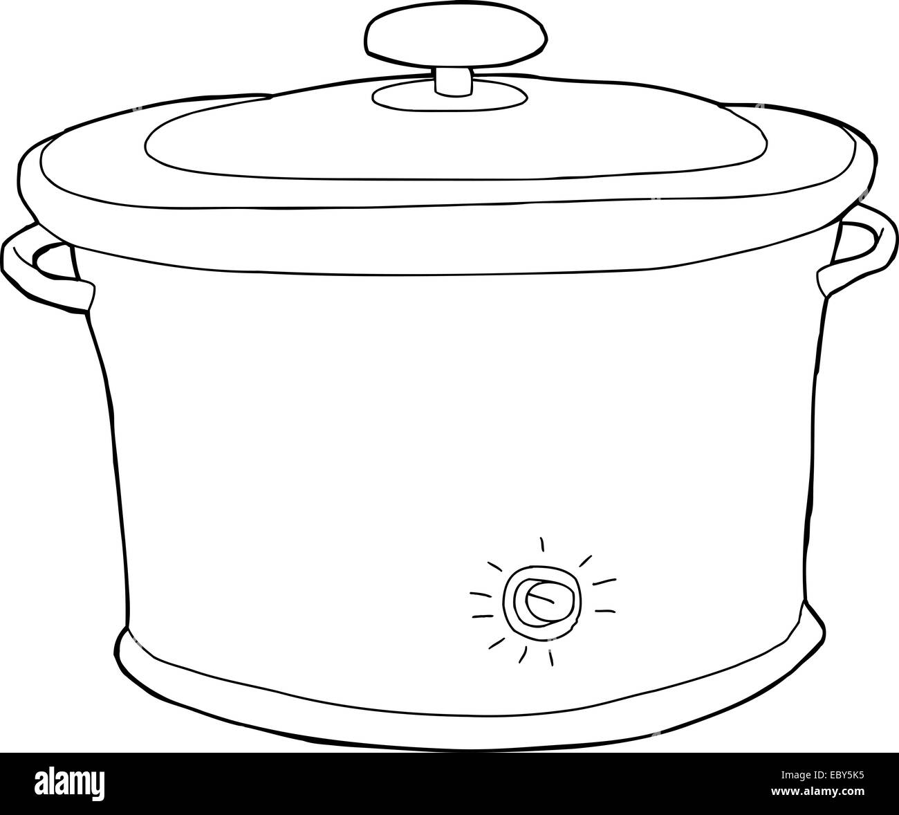Outline cartoon of closed electric slow cooker Stock Photo - Alamy