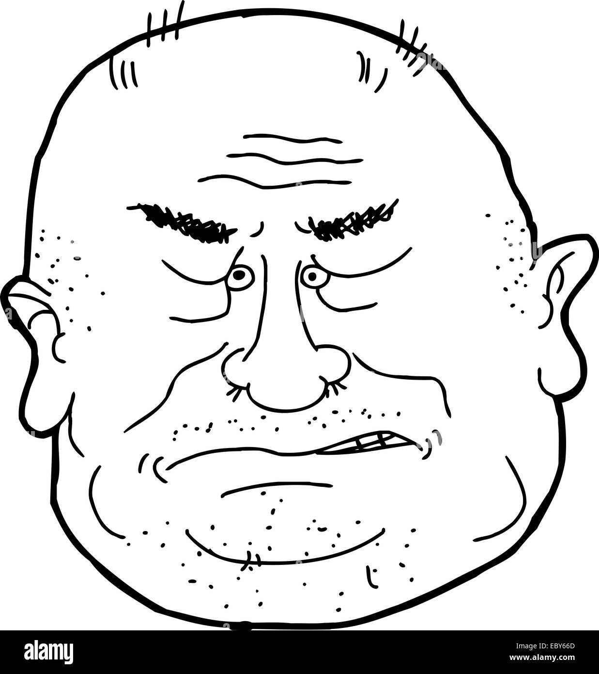 Isolated cartoon outline of bald man sneering Stock Photo - Alamy