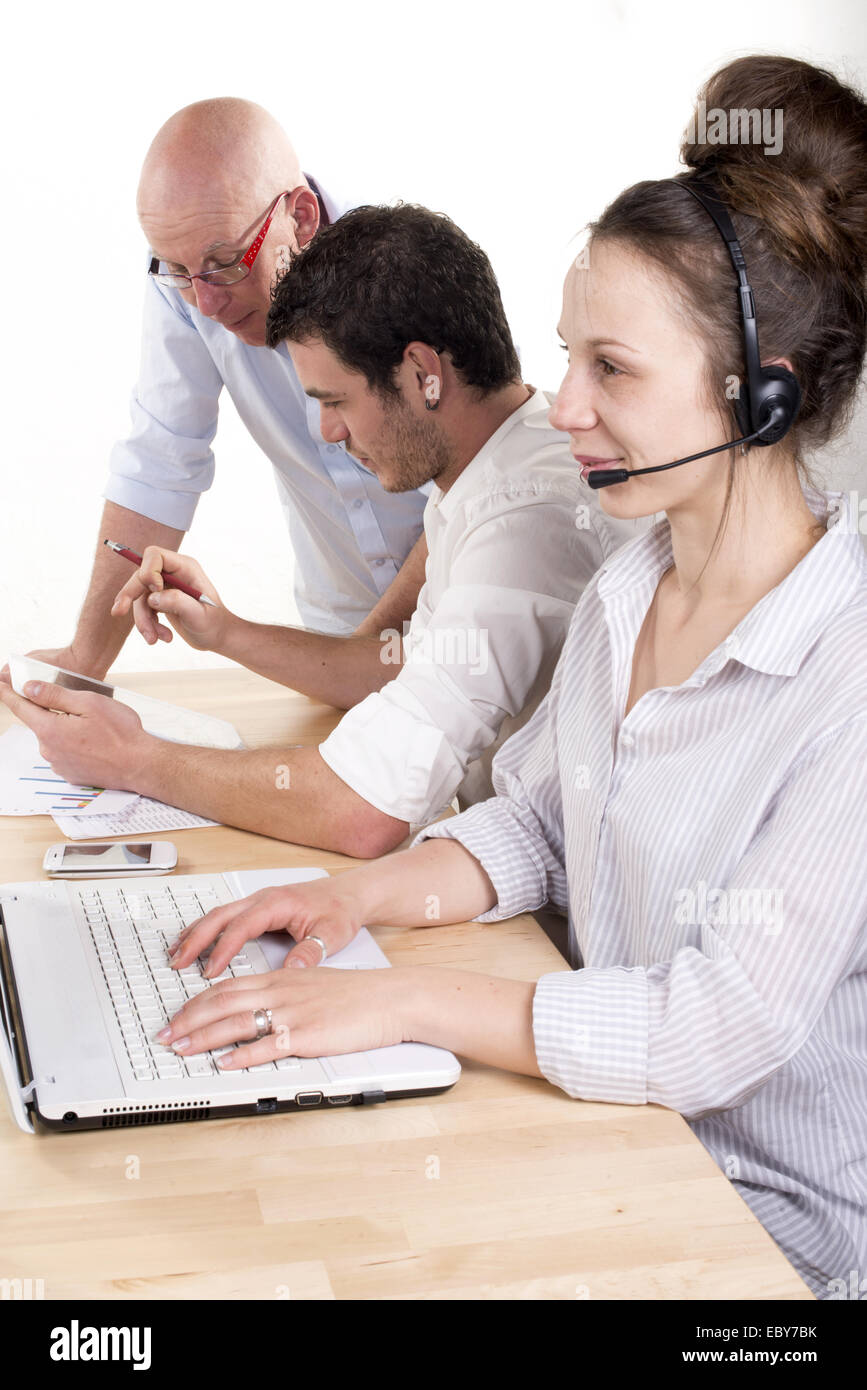 Group technician at architect office with pretty phone operator Stock ...