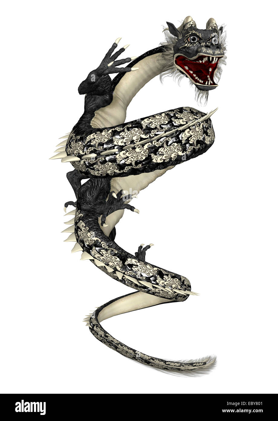 3D digital render of a black Eastern dragon isolated on white ...