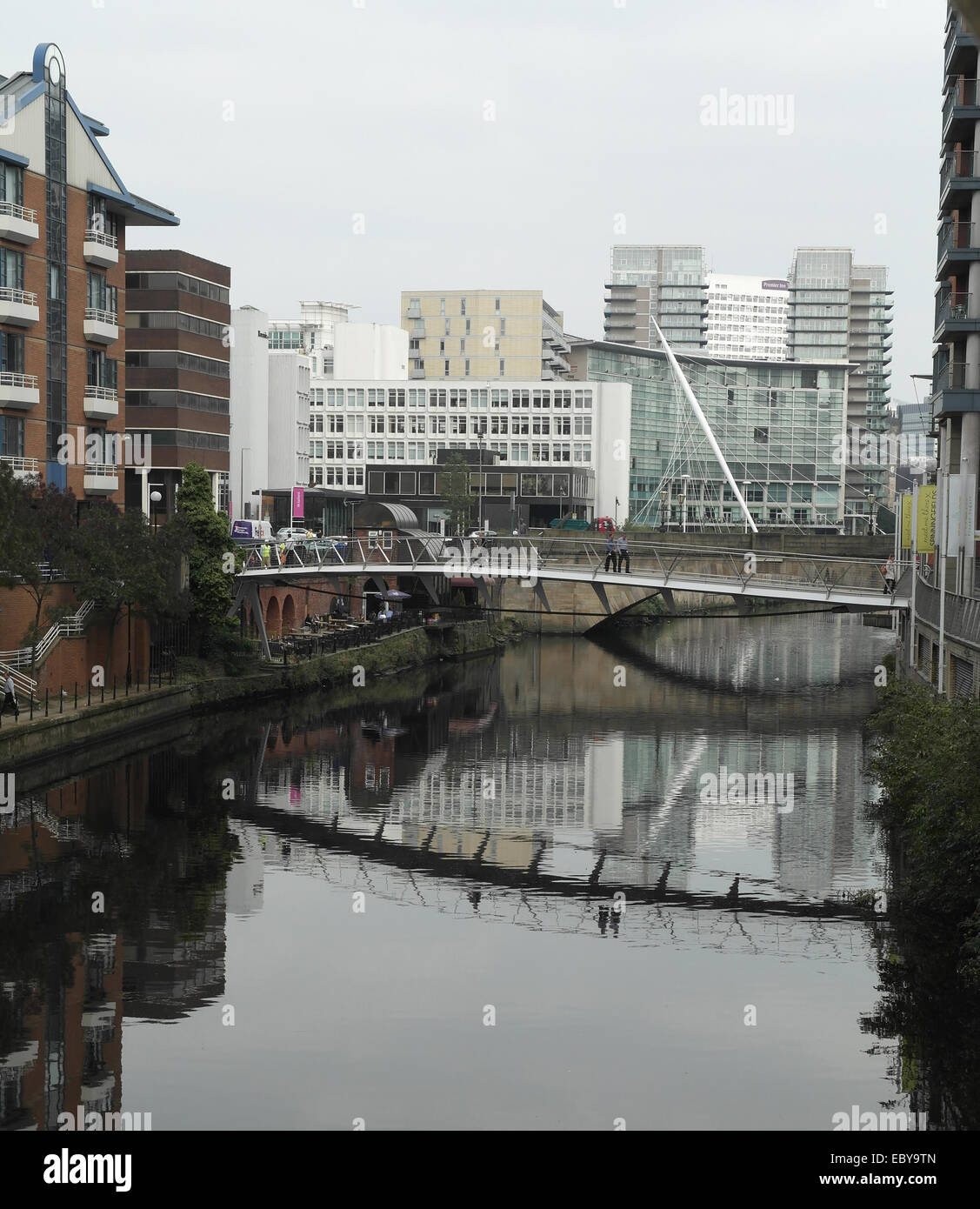 River Irwell reflections portrait from Irwell Street Bridge to Irwell ...