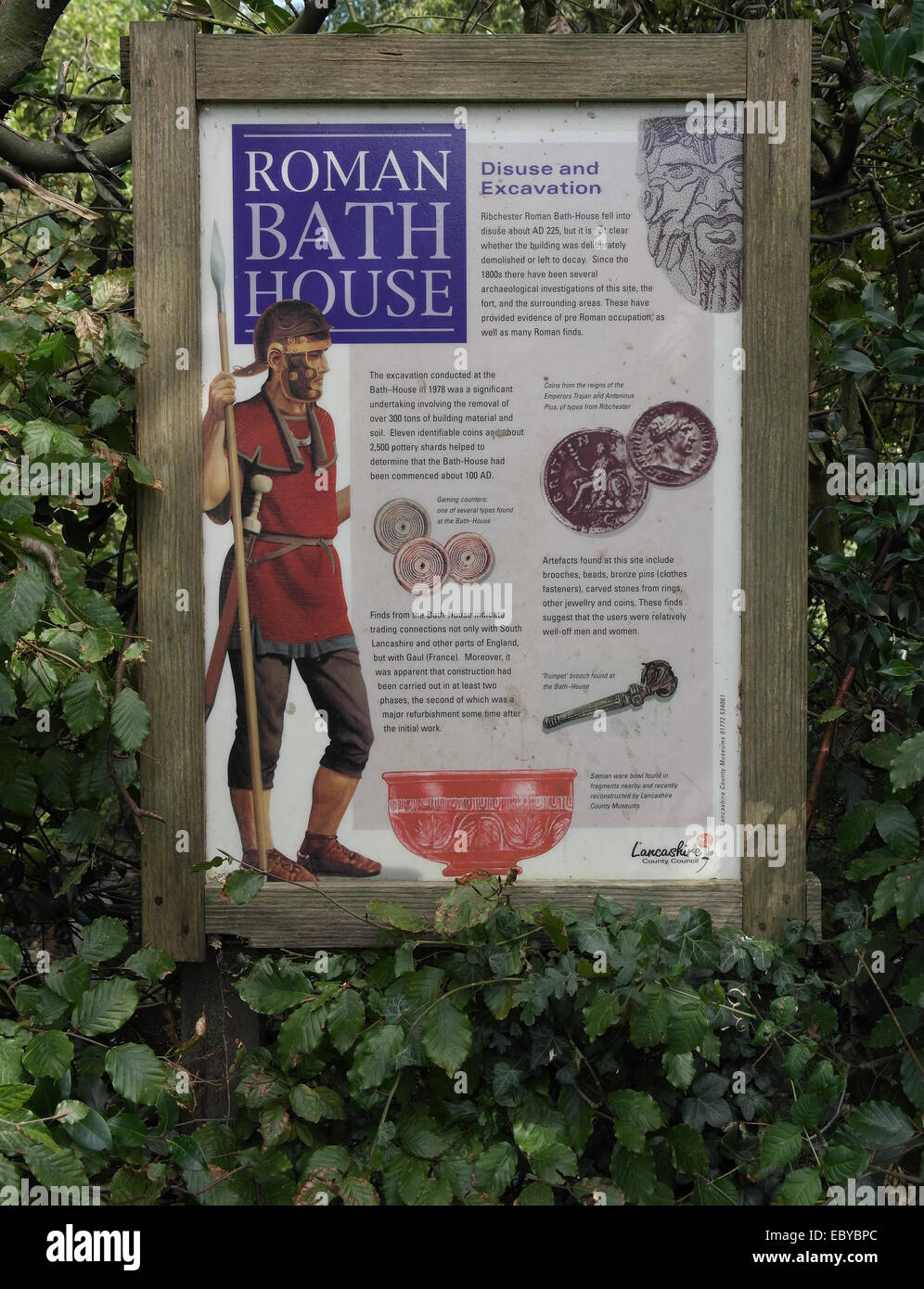 Information board outlining the history and archaeological finds of the ...