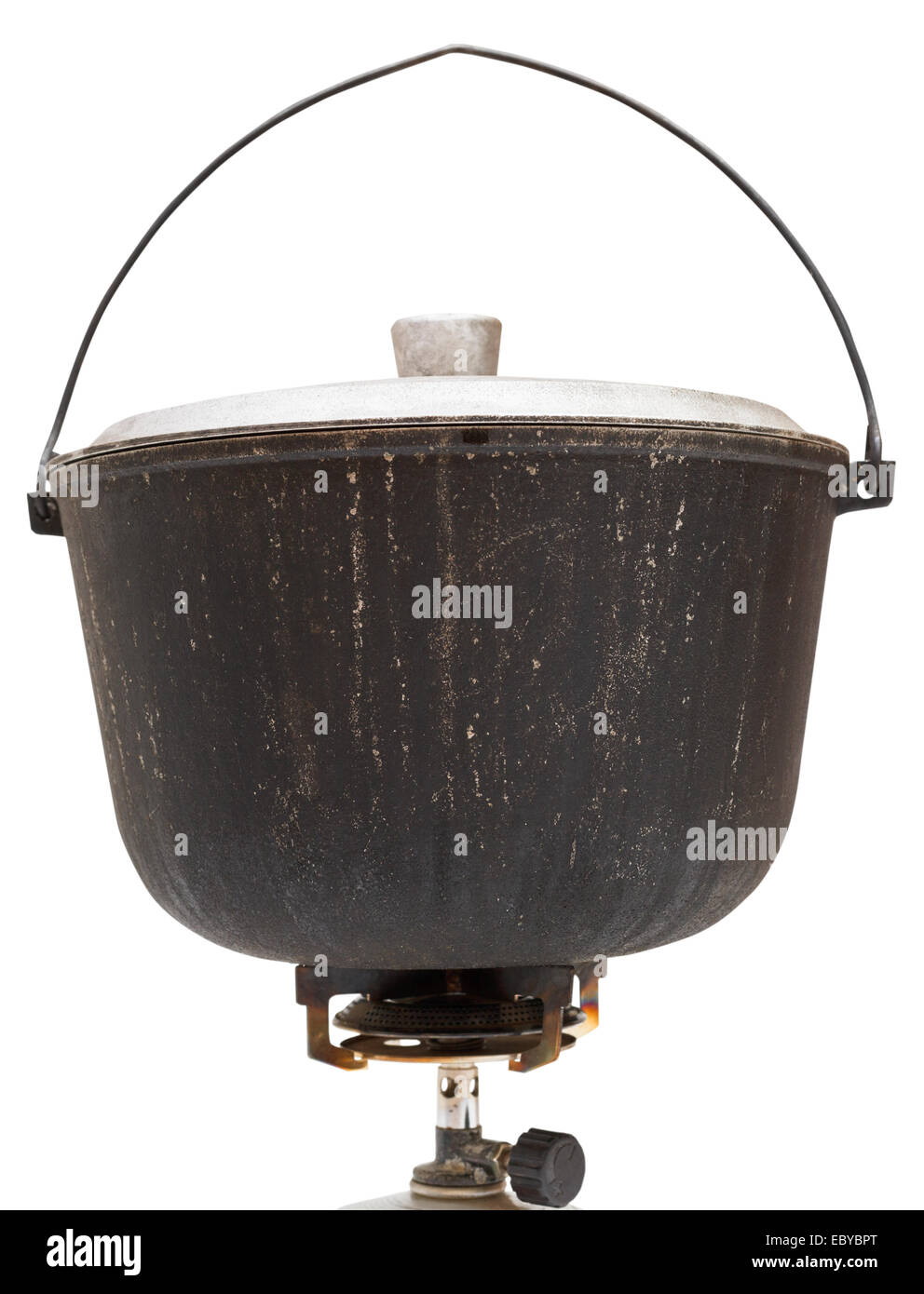 camping sooty pot on gas burner isolated on white background Stock ...