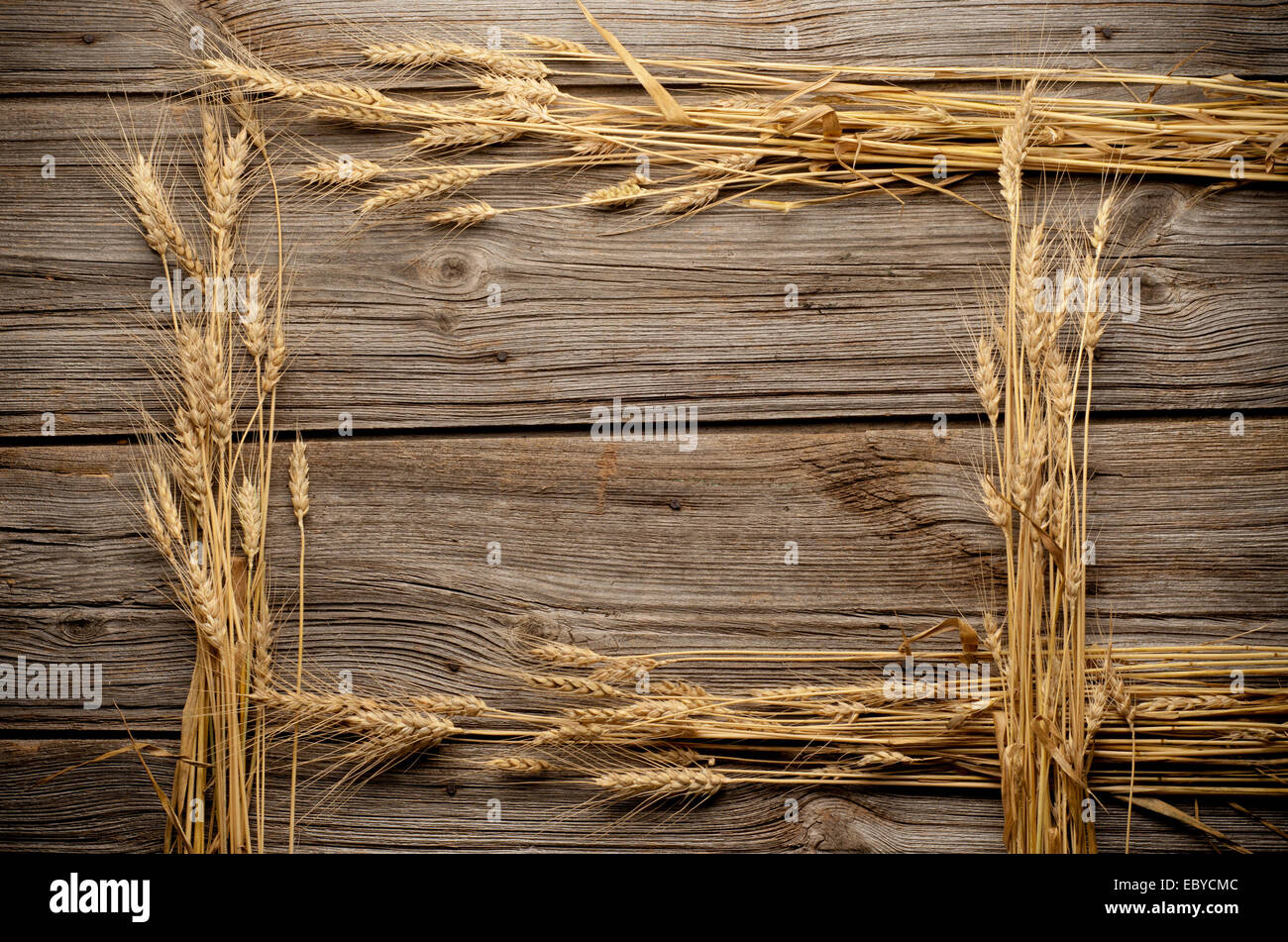 Wheat frame on wooden with copy space Stock Photo - Alamy