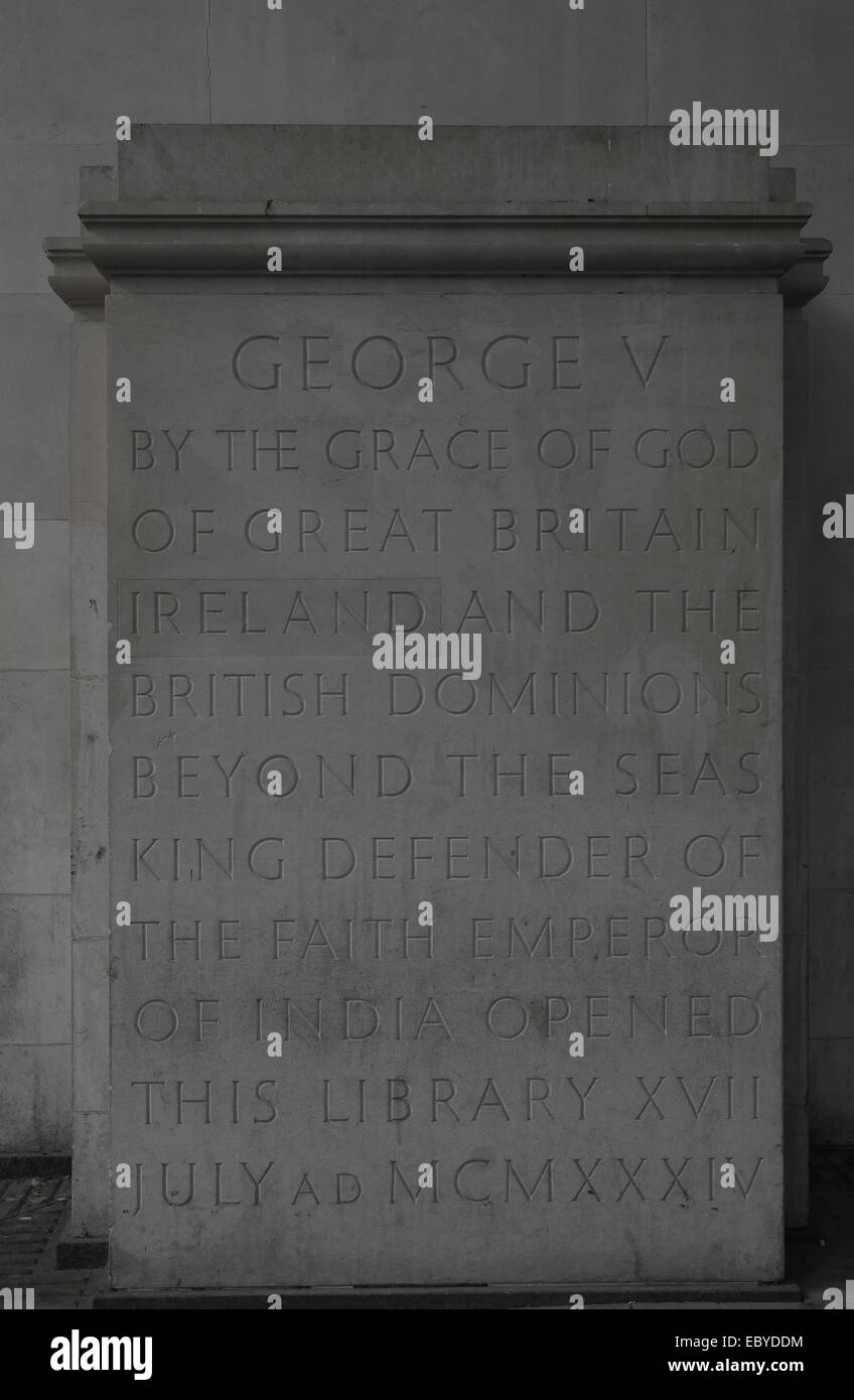 Memorial stone commemorating the opening of Manchester Central Library ...