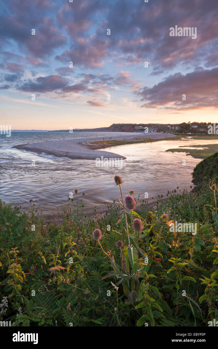 Mouth of the River Otter and pebble spit, Budleigh Salterton, Devon ...