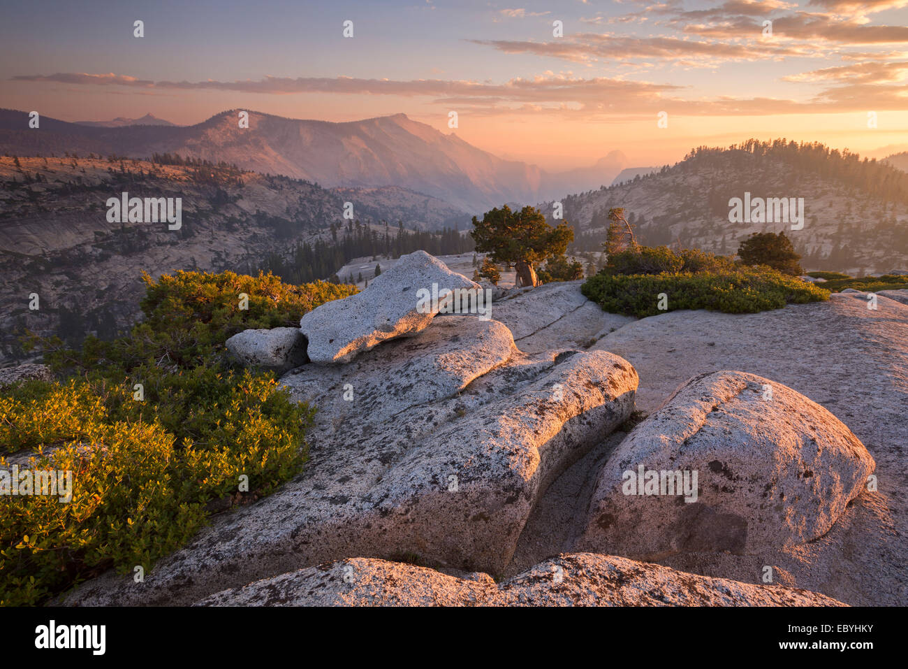 View towards Half Dome at sunset, from Olmsted Point, Yosemite National ...