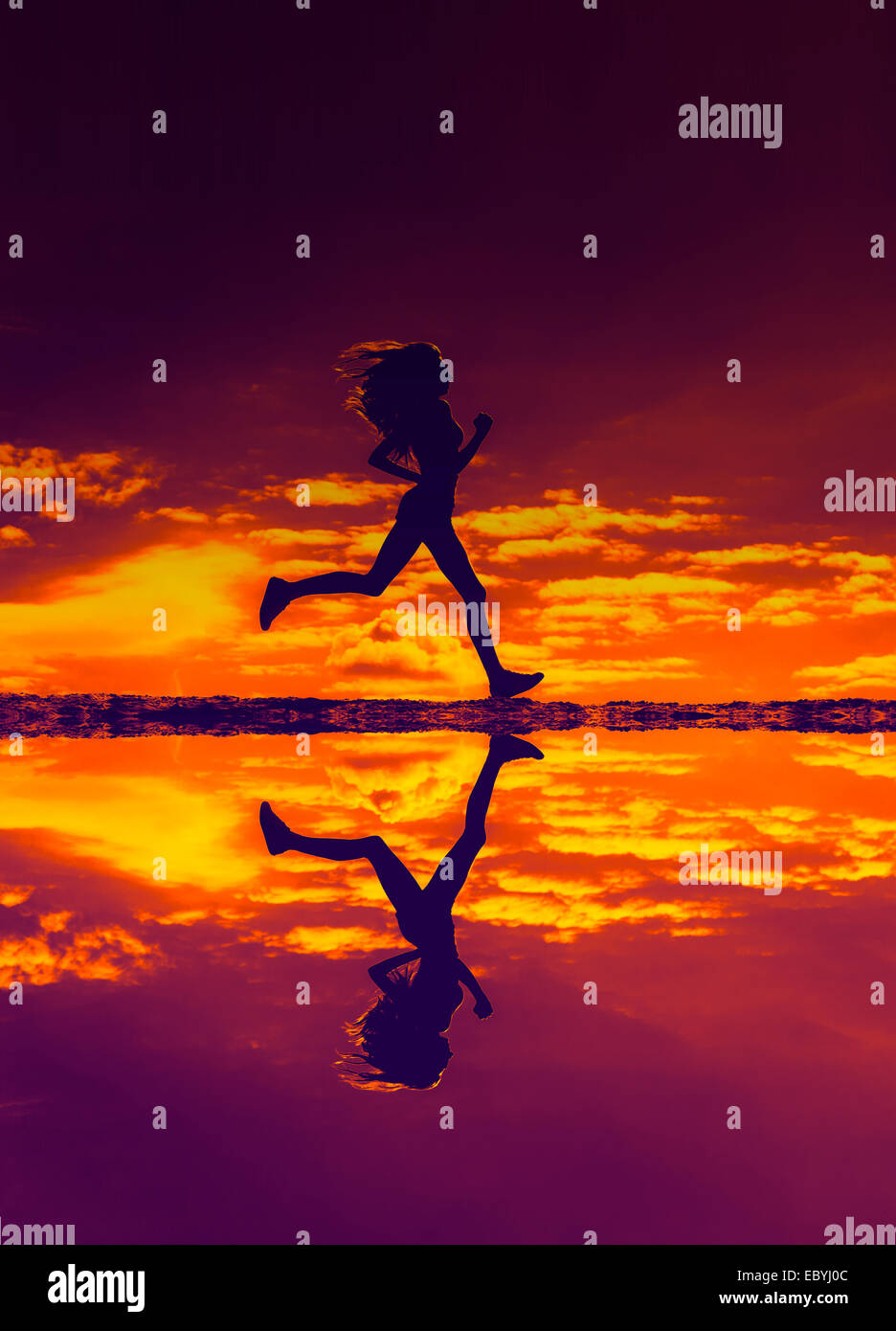 Female runner silhouette Stock Photo - Alamy