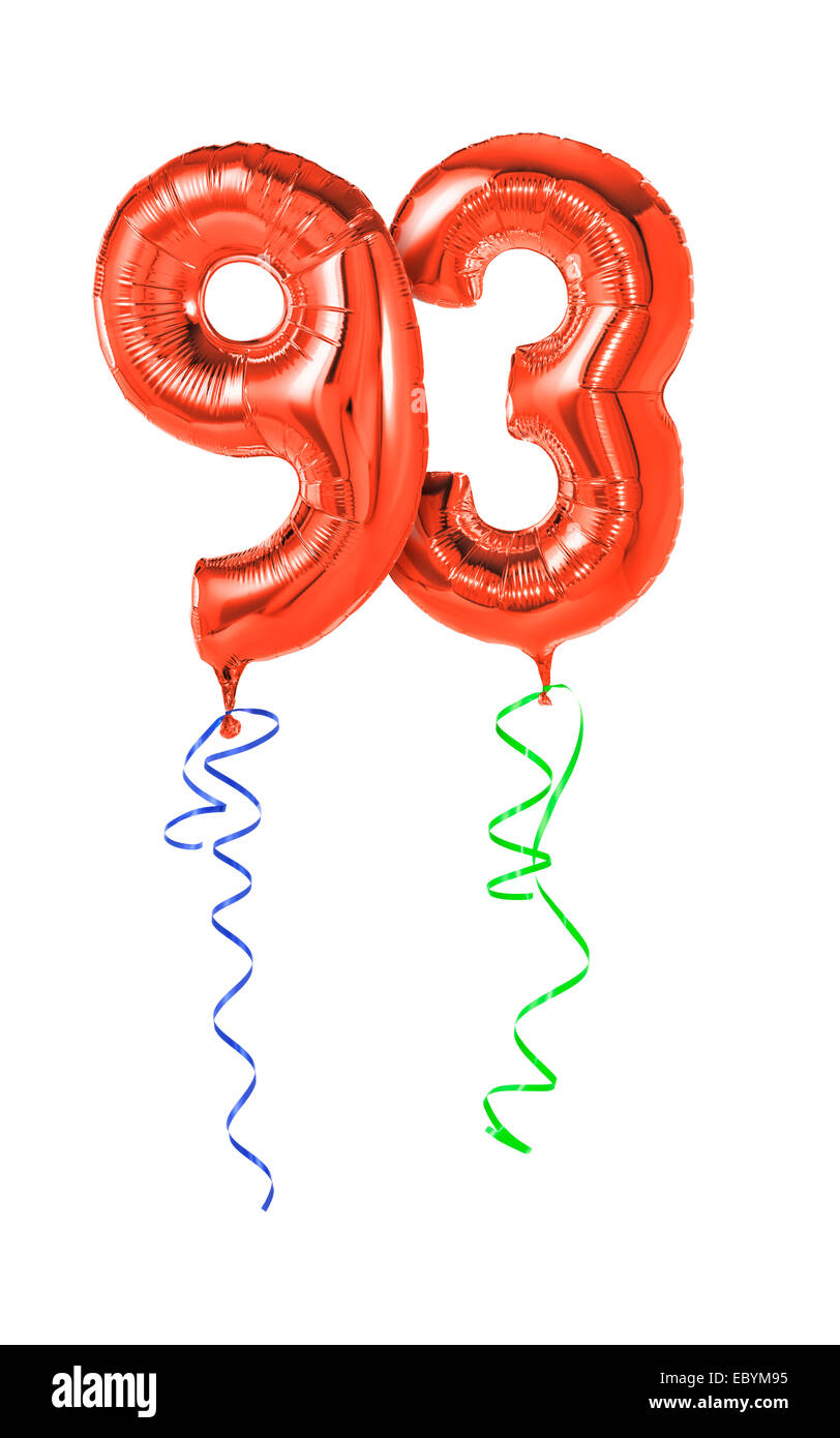 Red balloons with ribbon - Number 93 Stock Photo - Alamy