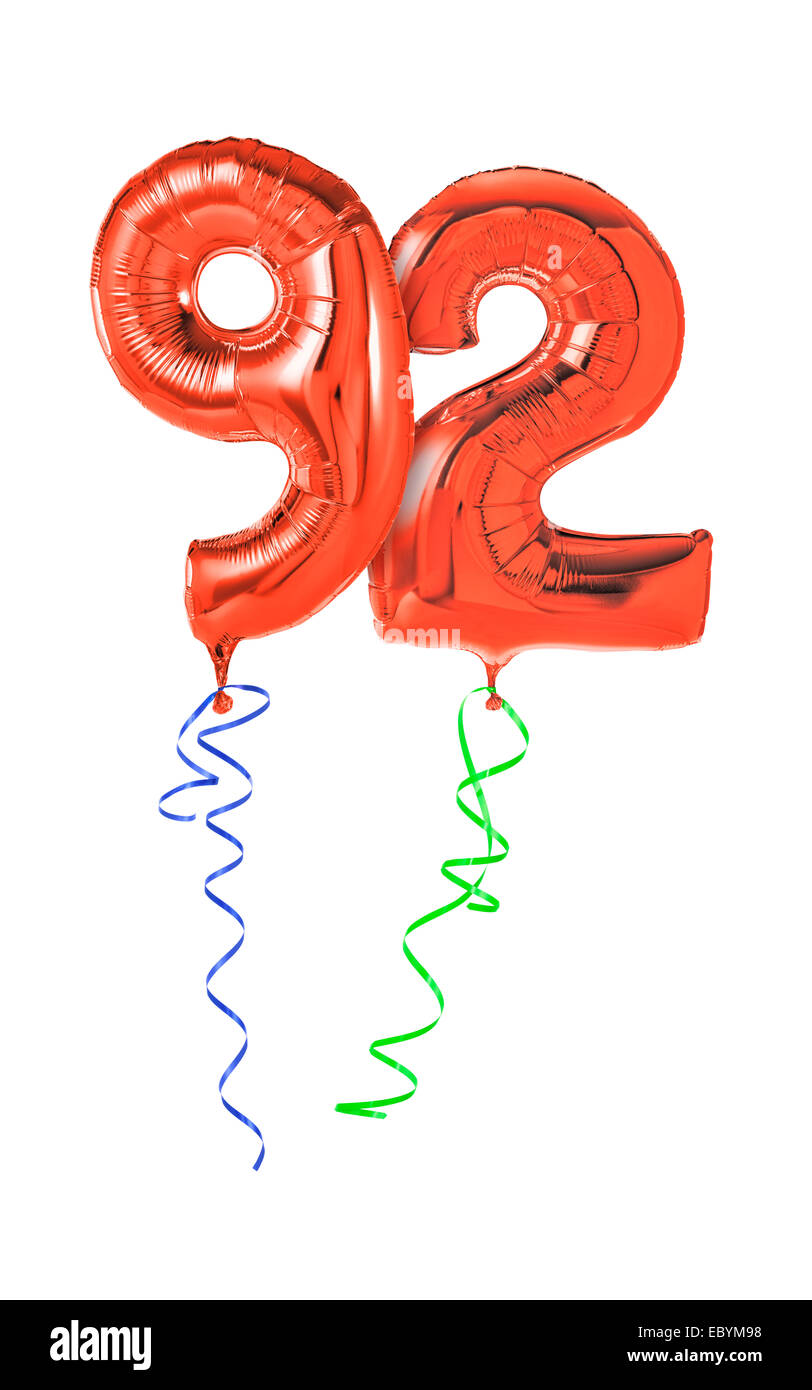 Red balloons with ribbon - Number 92 Stock Photo - Alamy