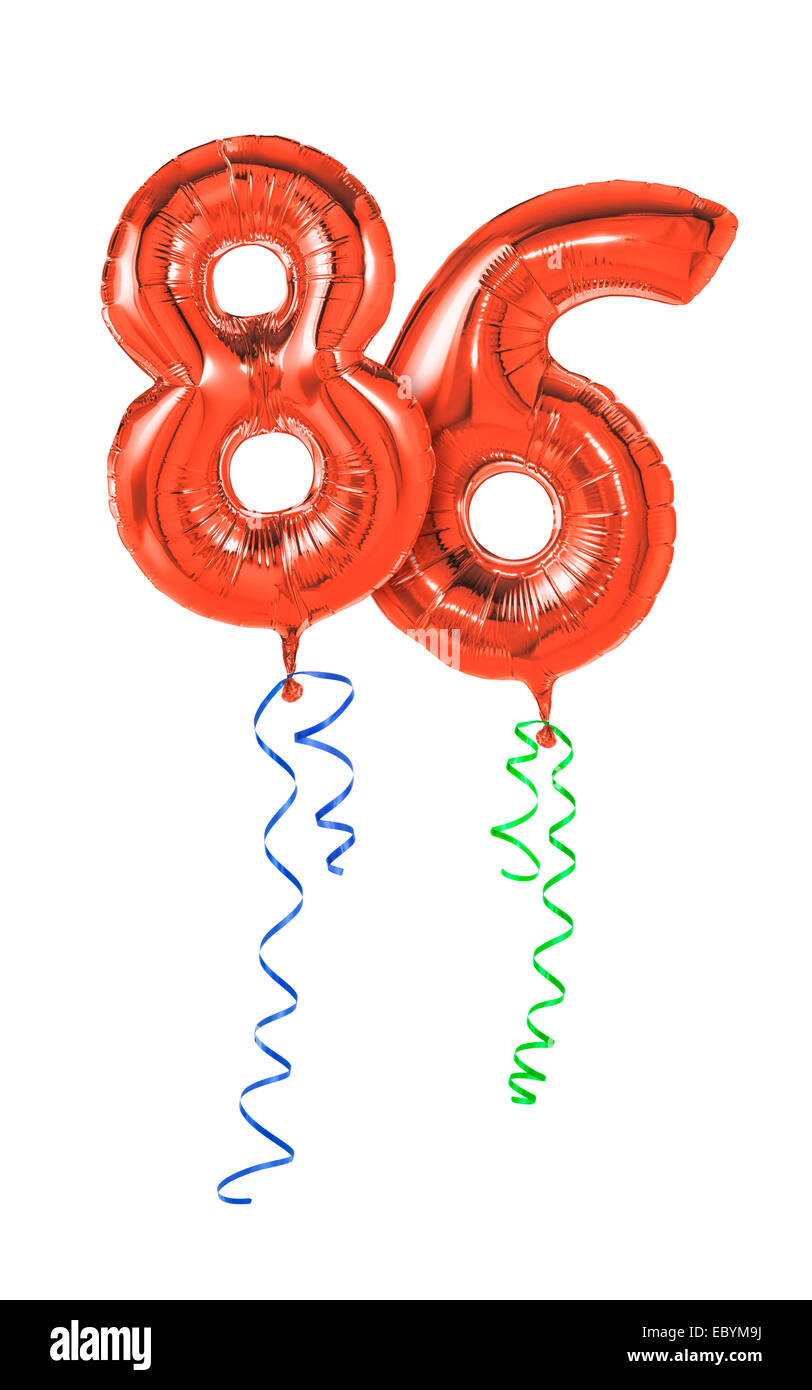 Red balloons with ribbon - Number 86 Stock Photo - Alamy