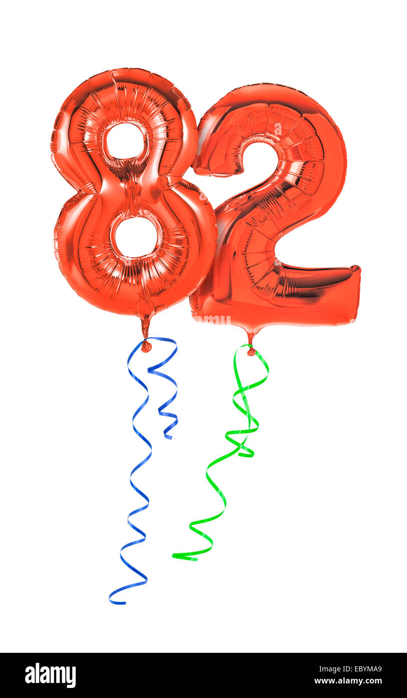 Red balloons with ribbon - Number 82 Stock Photo - Alamy