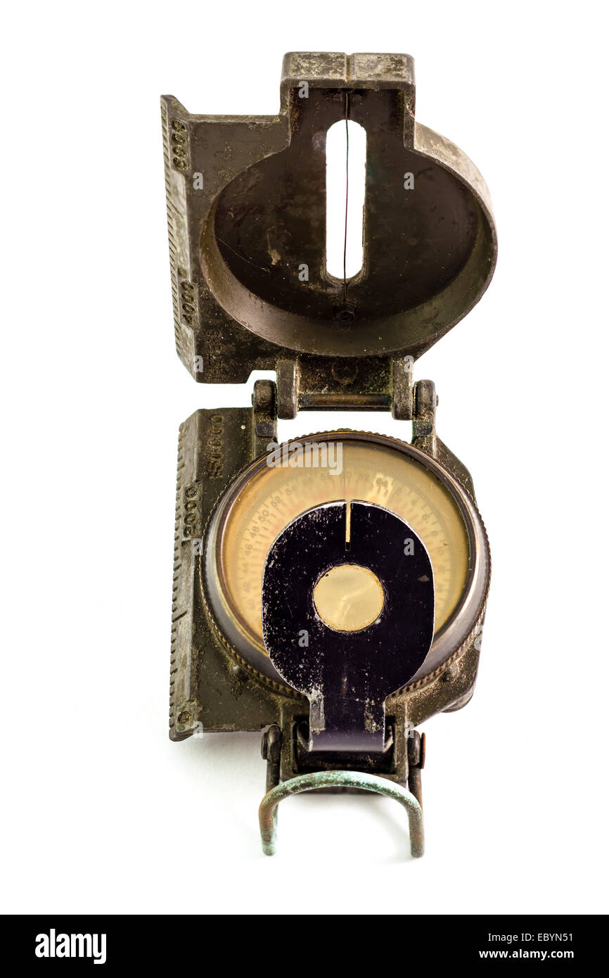 The old and dirty military compass on white Stock Photo - Alamy