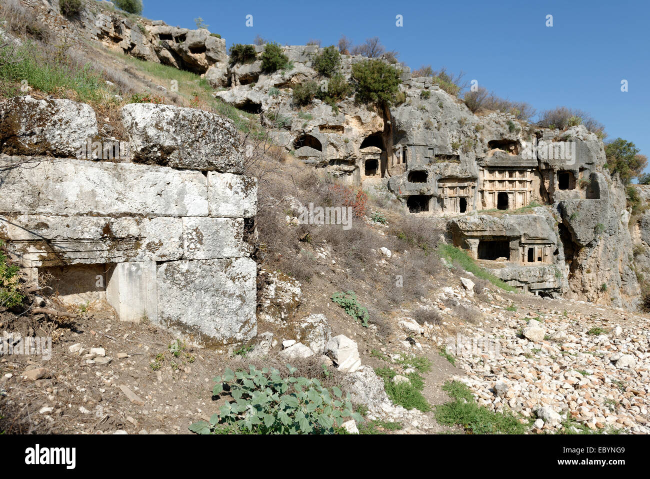 Lycian rock cut tombs on the northern slope of the Acropolis. Ancient ...
