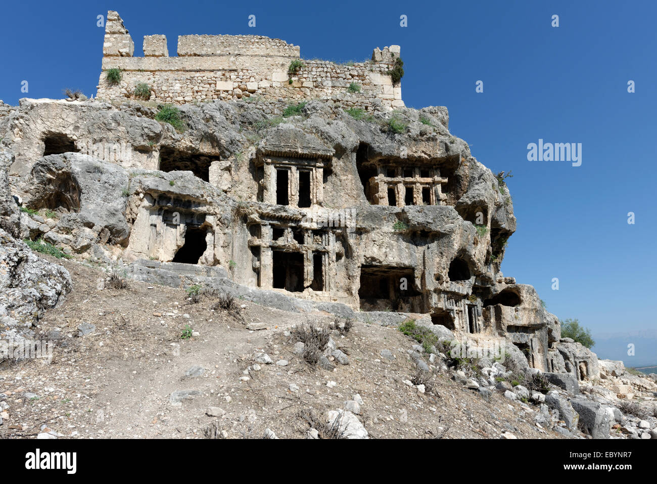 Lycian rock cut tombs on the eastern slope of the Acropolis. Ancient ...