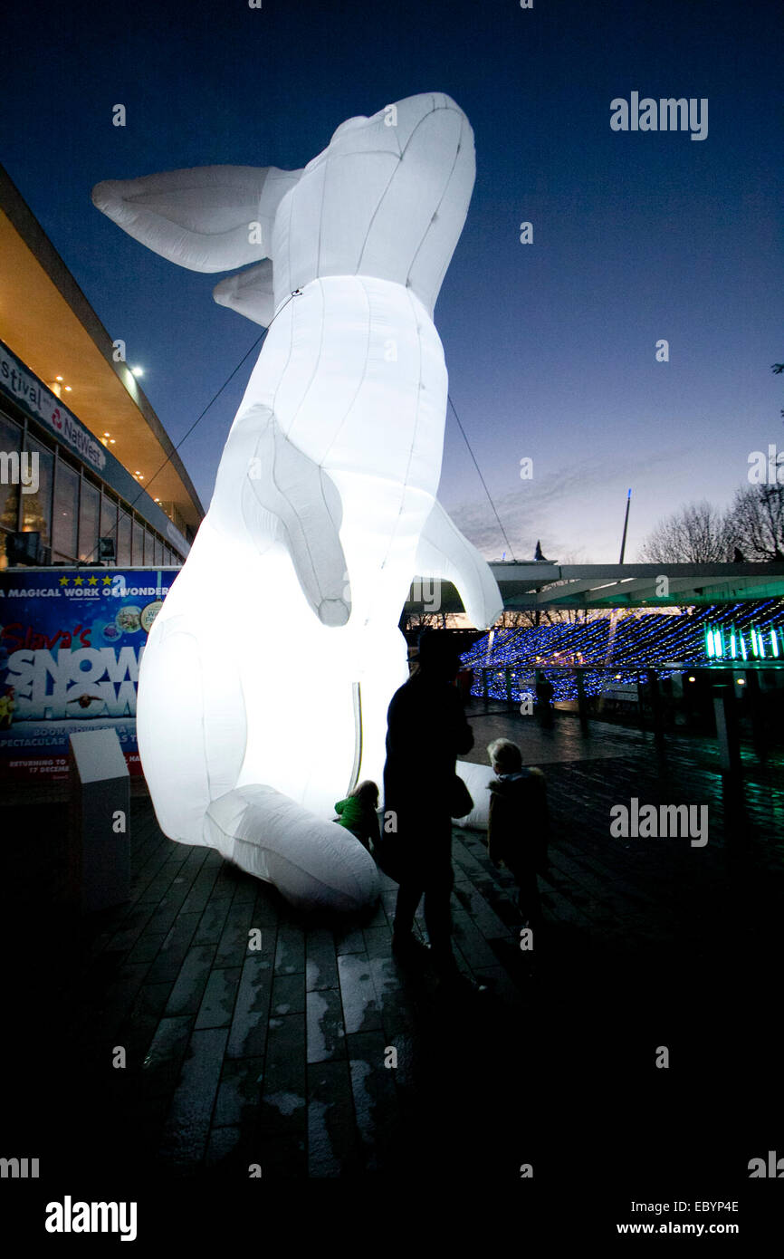 London, UK. 5th December 2014. Giant inflatable rabbit sculptures by ...