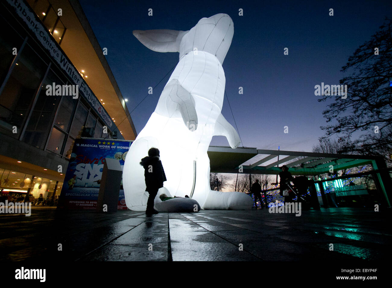 London, UK. 5th December 2014. Giant inflatable rabbit sculptures by ...