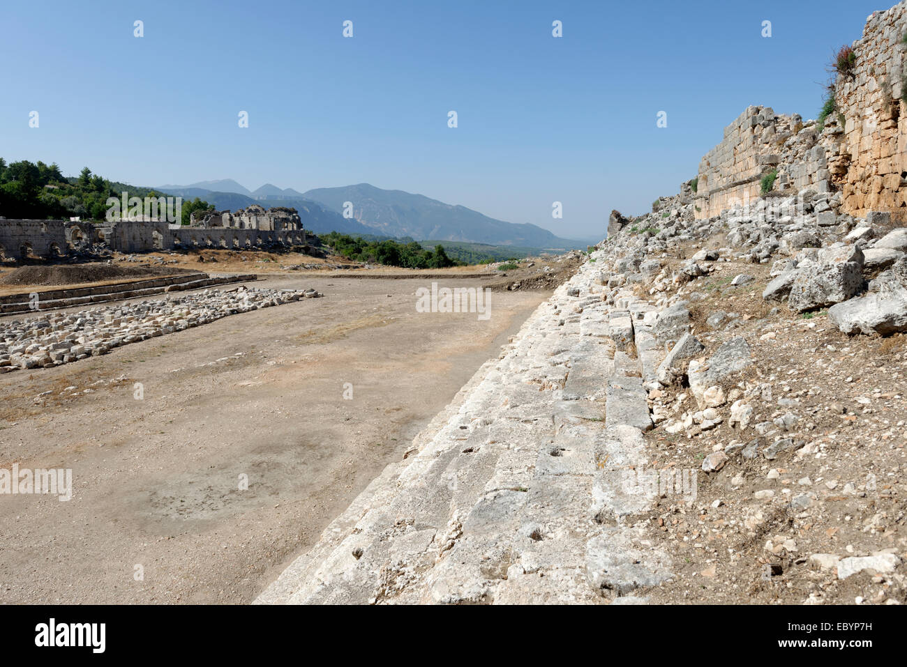 View of the ancient stadium at the base of the Acropolis. Ancient ...
