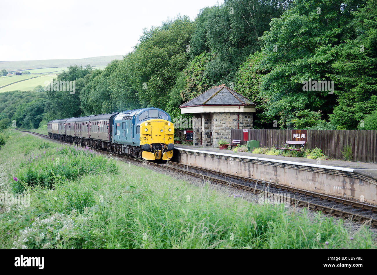 class 40 diesel locomotive sits at irwell vale station on the east ...