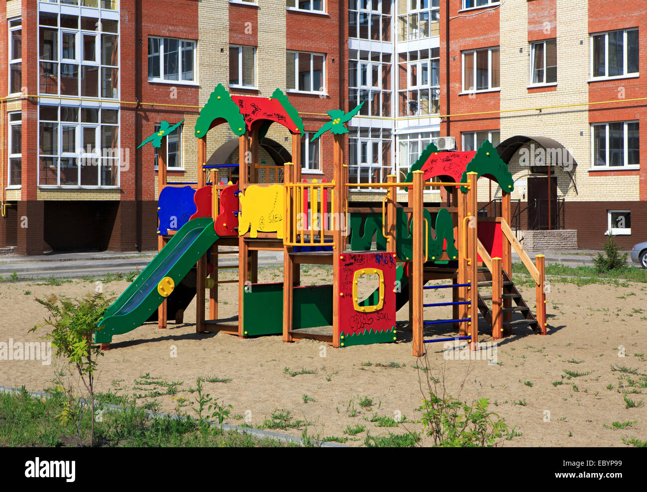 Children's sports complex in the courtyard of a modern home Stock Photo ...