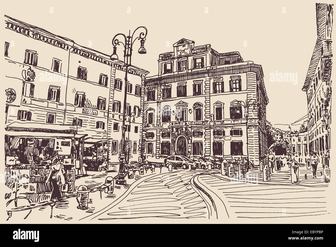 original sketch hand drawing of Rome Italy famous cityscape, travel ...