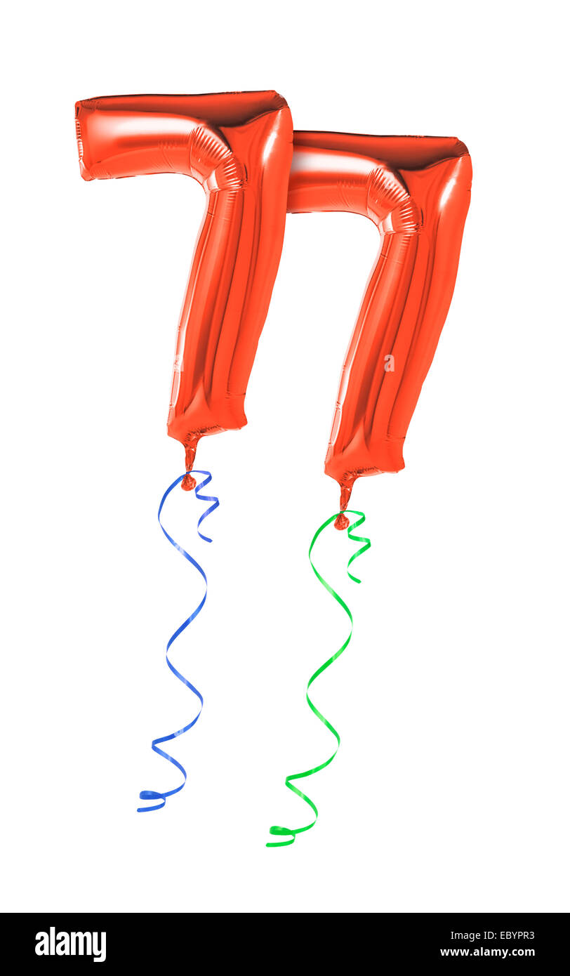 Red balloons with ribbon - Number 77 Stock Photo - Alamy