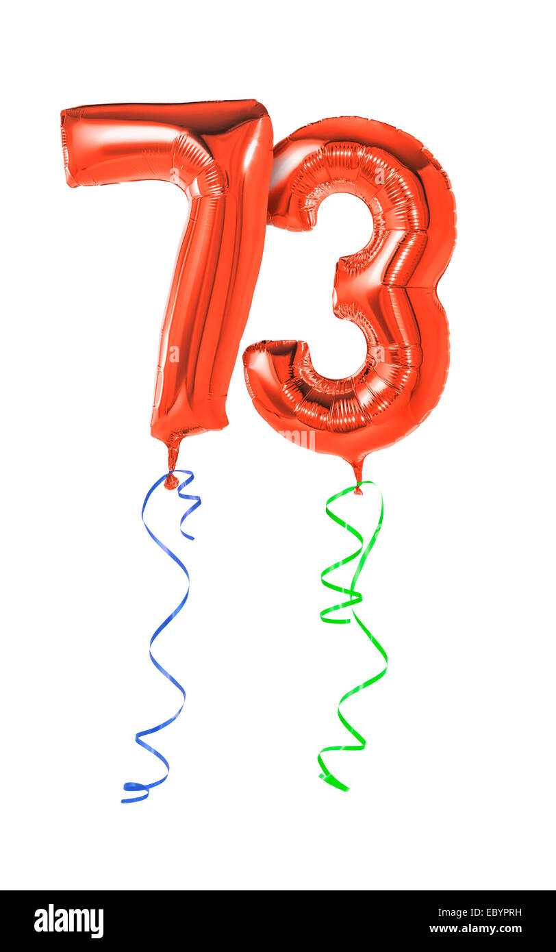Red balloons with ribbon - Number 73 Stock Photo - Alamy