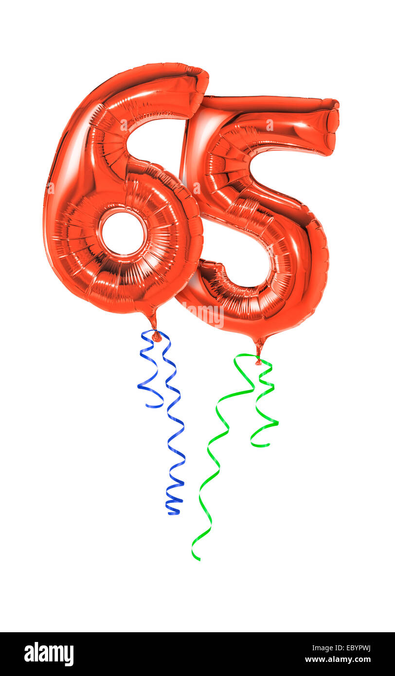 Red balloons with ribbon - Number 65 Stock Photo - Alamy