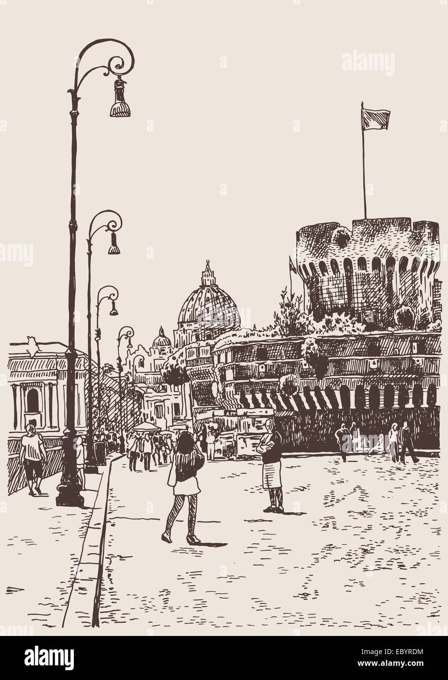 Original Hand Drawing Rome Italy Stock Photos & Original Hand Drawing ...