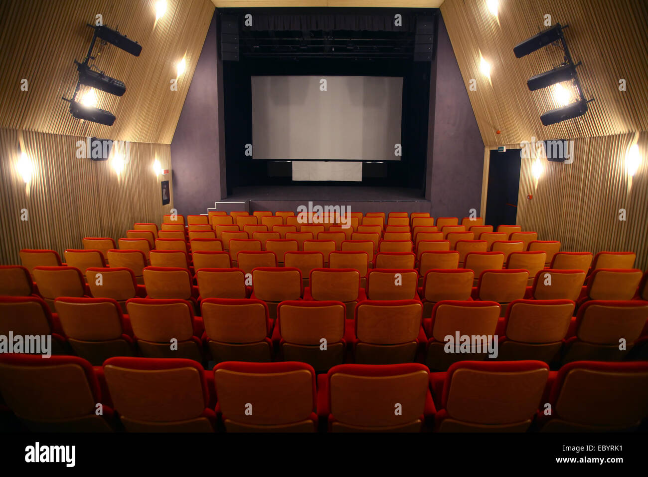 Color horizontal shot of some seats in a cinema hall Stock Photo - Alamy